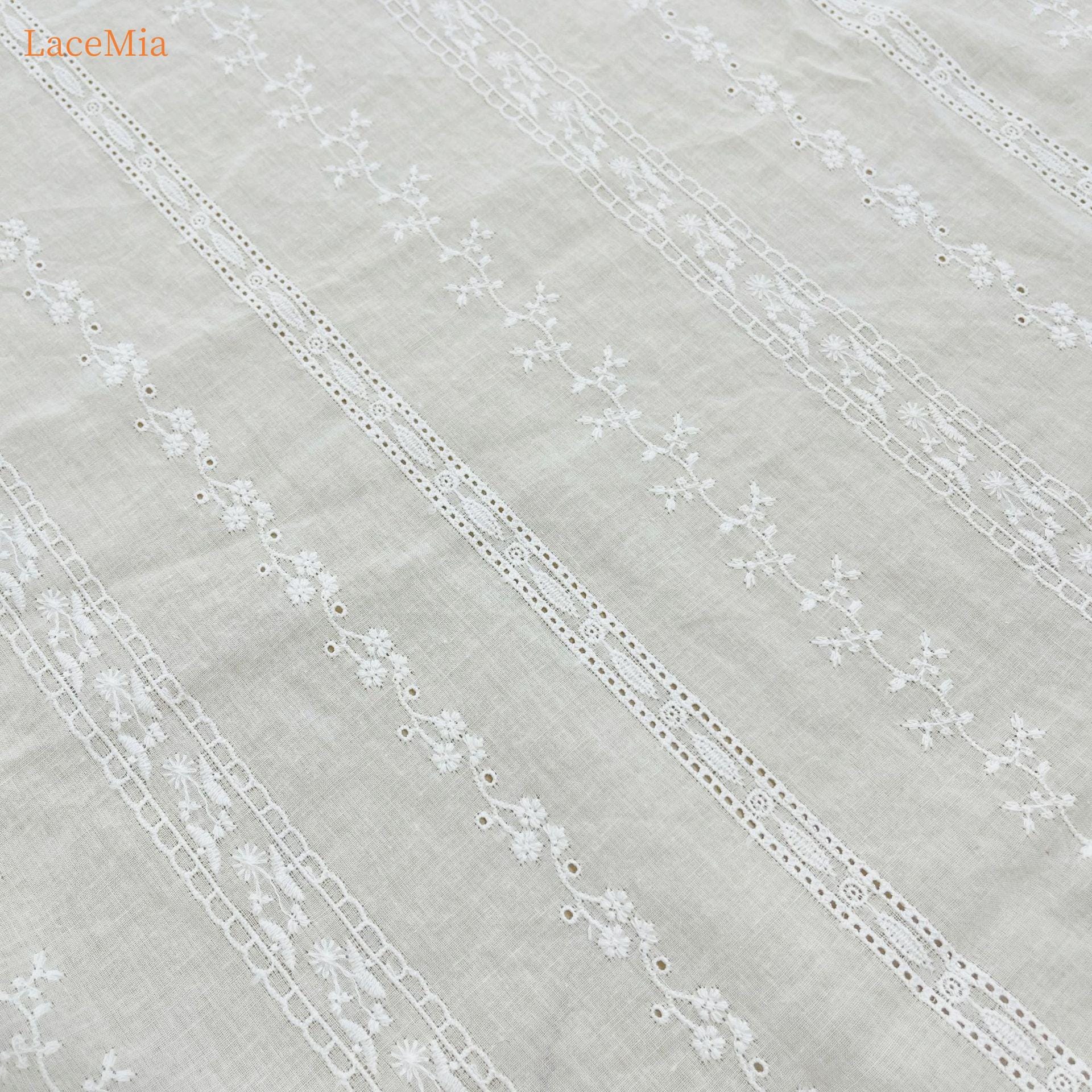 Cotton Fabric, off White Leaves Embroidery Fabric, for Dress, Curtain ...