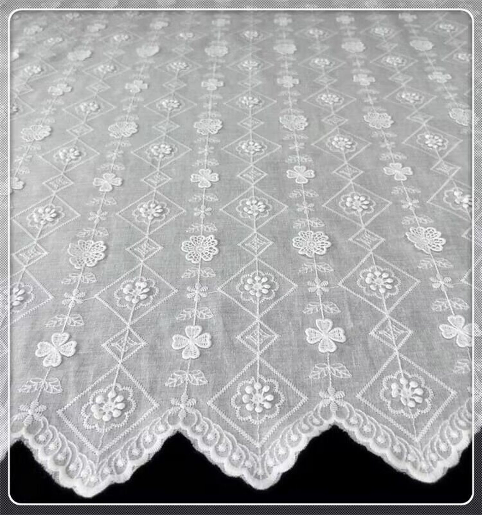 Ecru Cotton Eyelet Lace Fabric With Retro Floral Pattern by the Yard ...