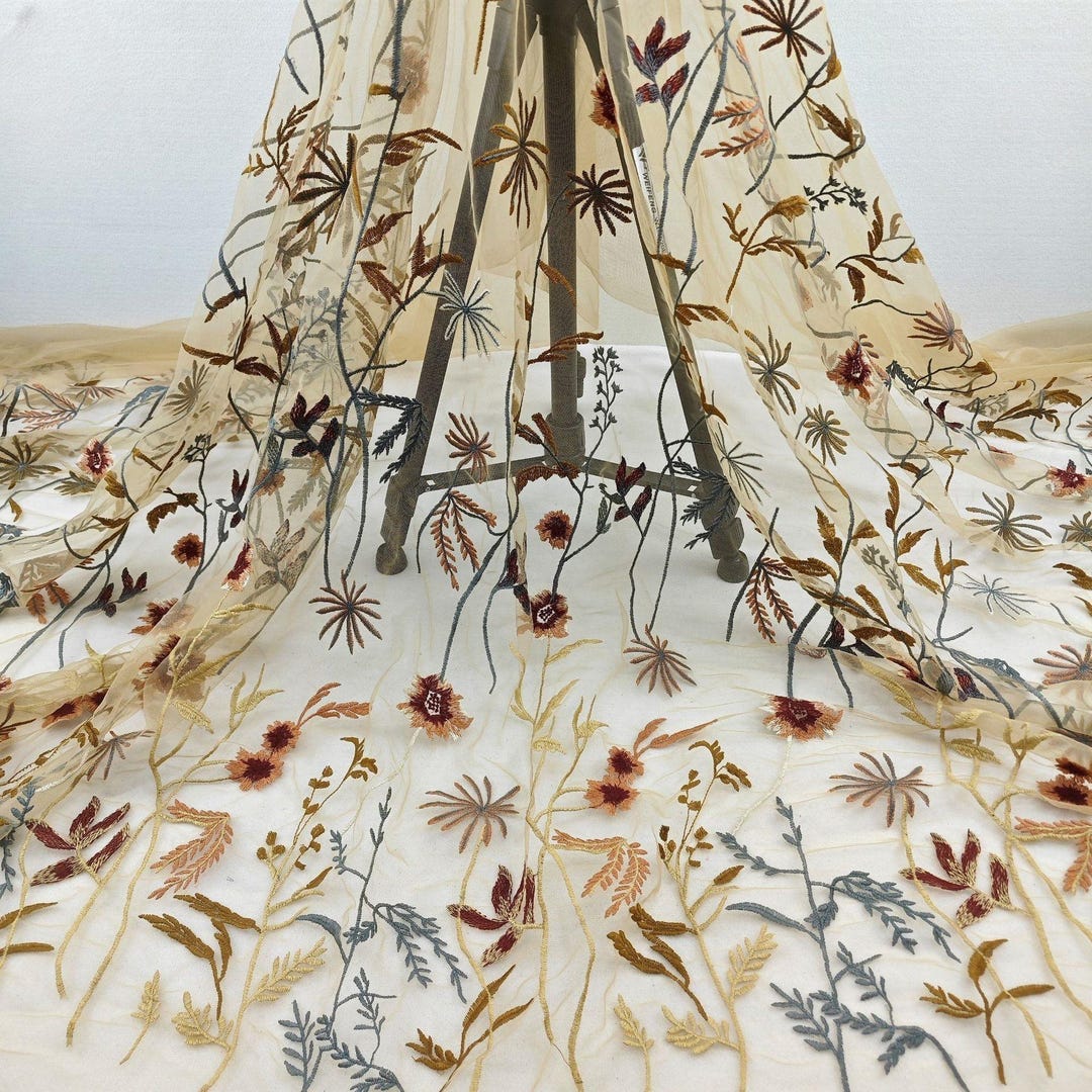 Lace Fabric Brown Tulle Leaf Floral Exquisite Embroidery Exquisite for ...