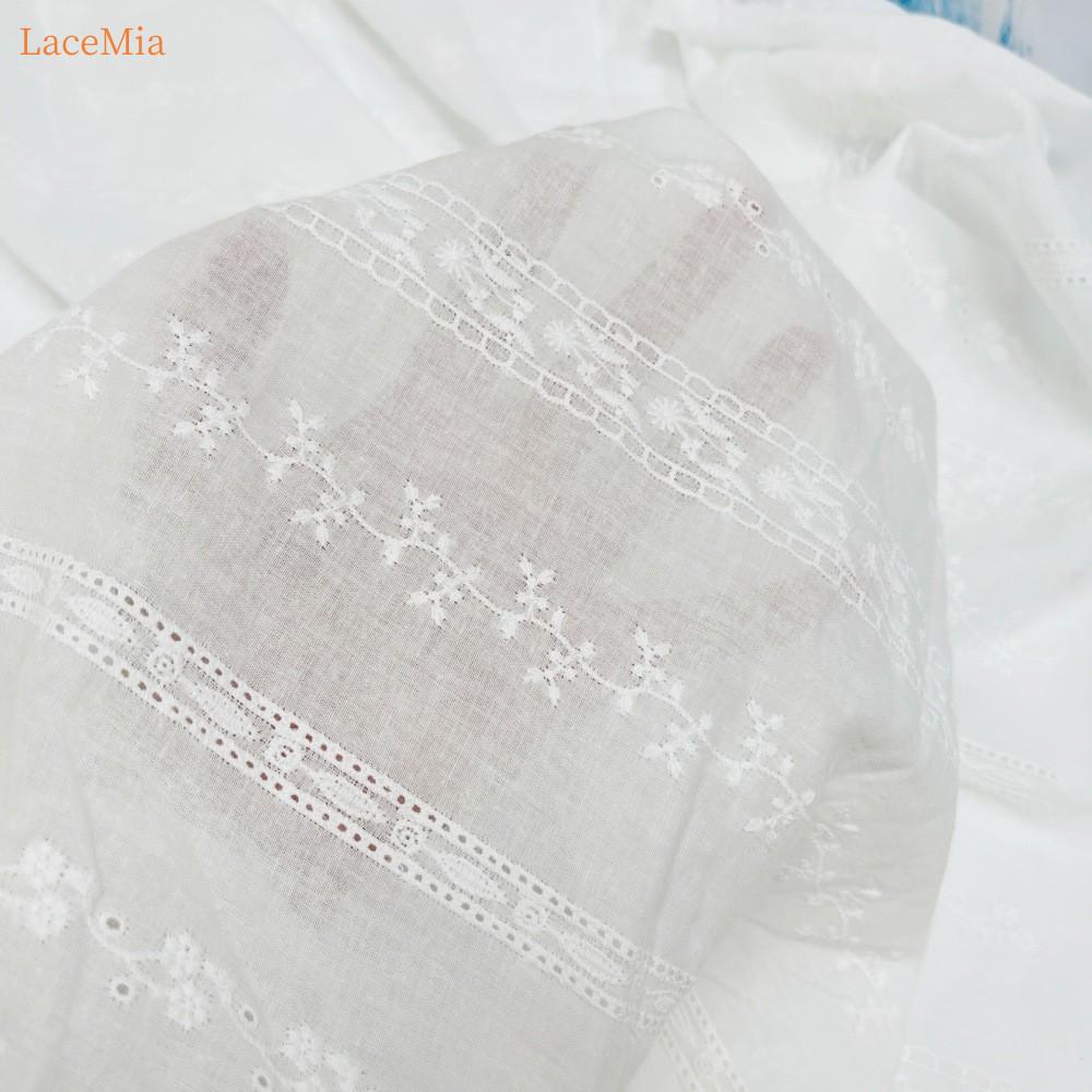 Cotton Fabric, off White Leaves Embroidery Fabric, for Dress, Curtain ...