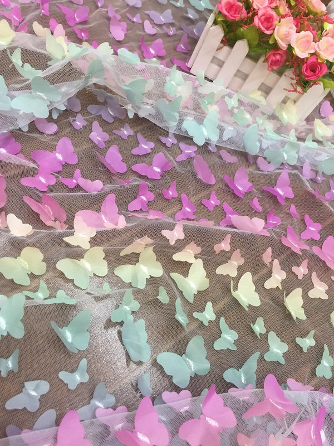 Tulle Butterfly 3D Gradient Rainbow Lace Fabric ,wedding Lace Bridal ...