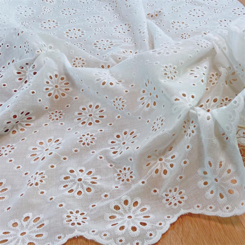 Off White Scalloped Cotton Eyelet Fabric Dress, Blouse, Curtain Fabric ...