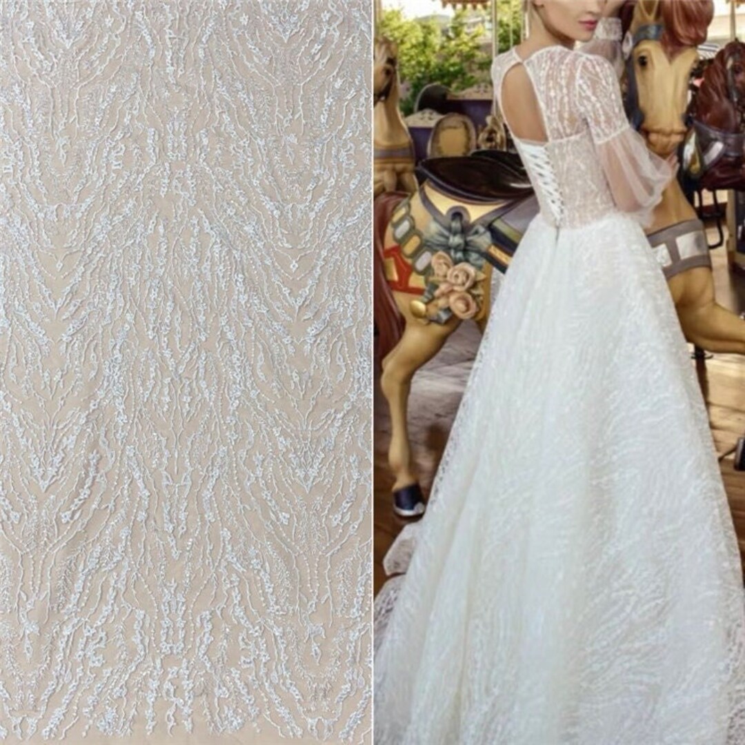 Soft Ivory White Sequin Lace Fabric, Floral Guipure Lace Material, for ...