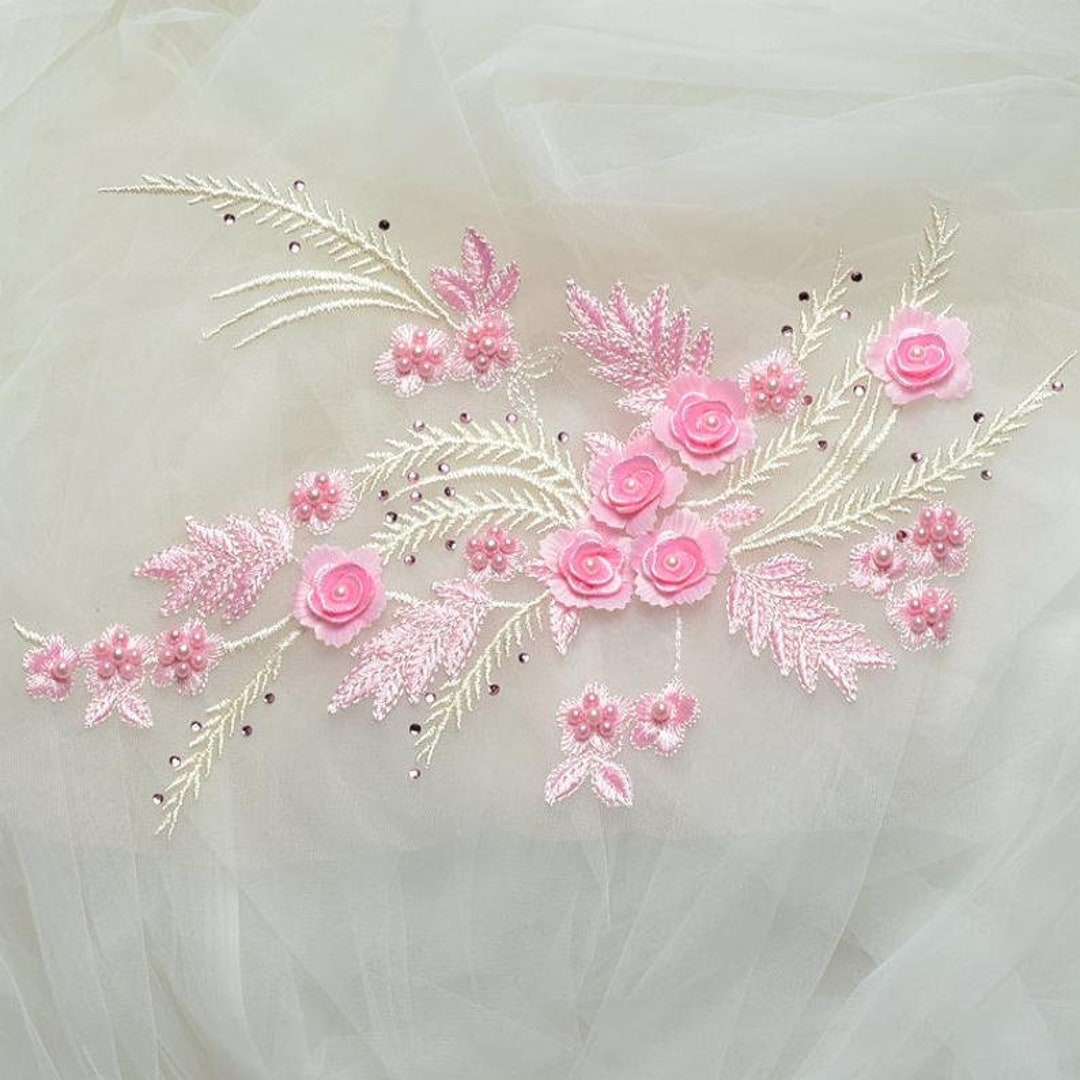 16 Color 3D Flower Sequin Lace Applique Beaded Pearl Flowers Embroidery ...