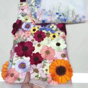 Multicolored 3d Flower Embroidery Lace Fabric Colorful Floral Tulle ...