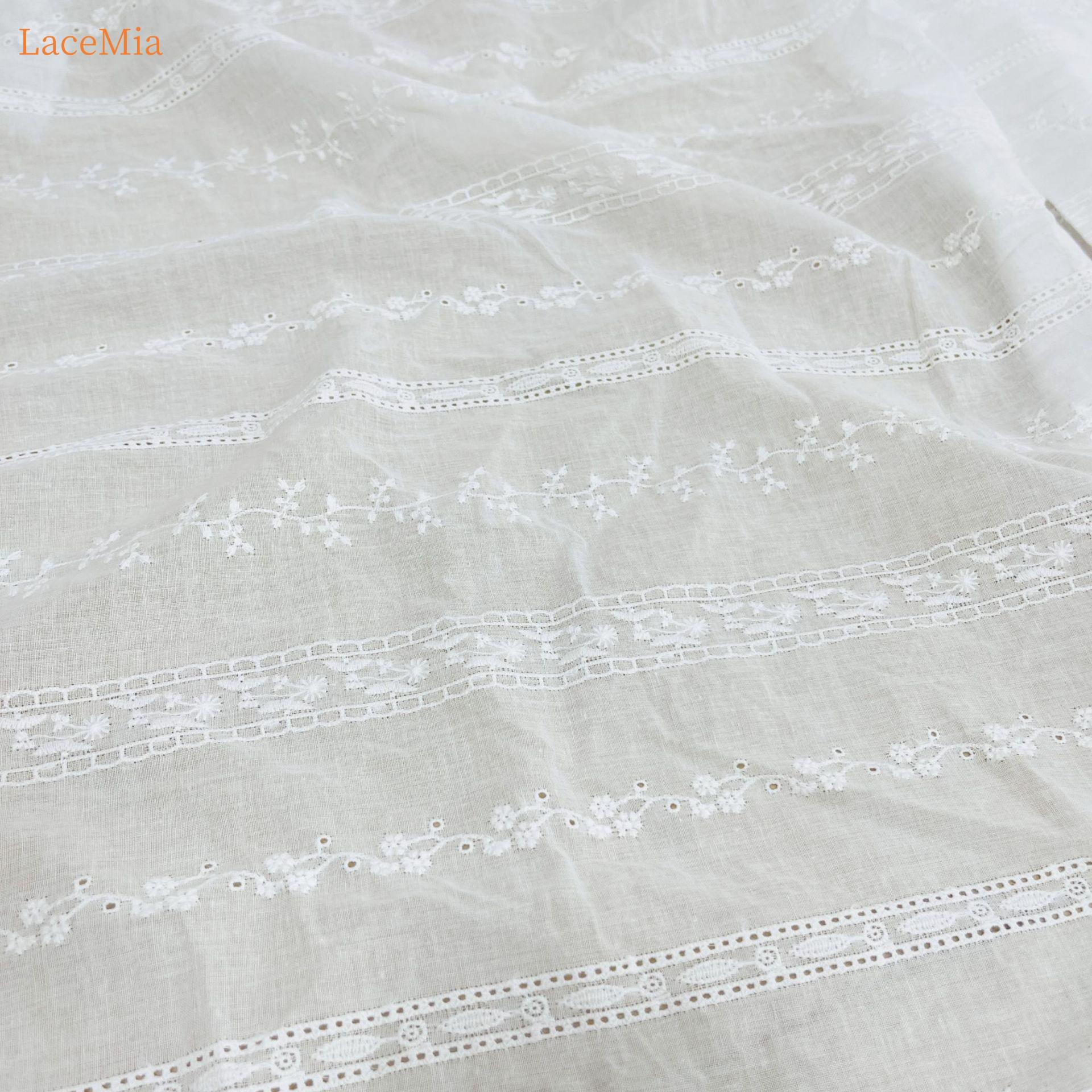 Cotton Fabric, off White Leaves Embroidery Fabric, for Dress, Curtain ...