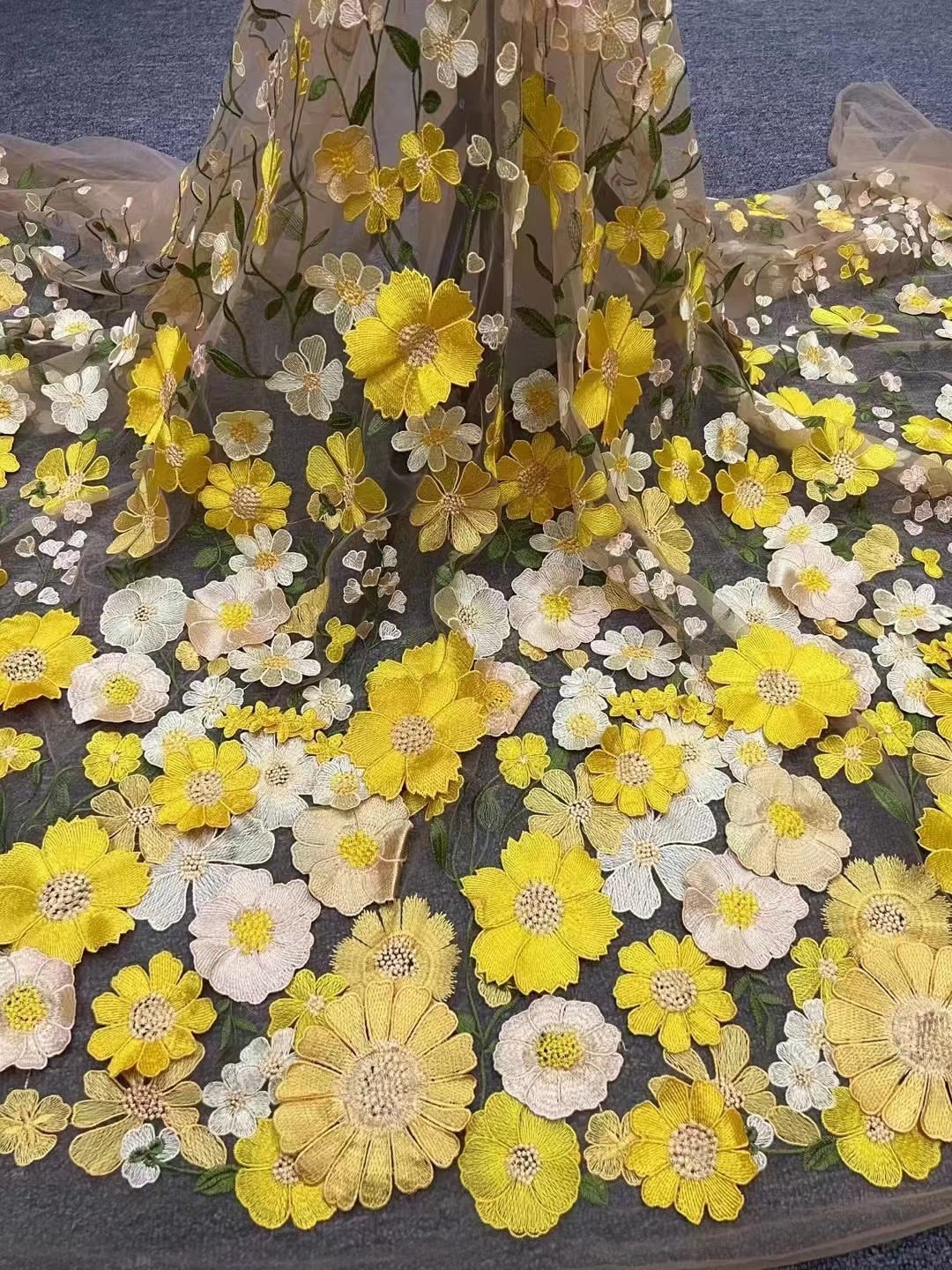 3d Colorful Embroidered Flowers Fabric , for Wedding Bridal Veil Girl ...