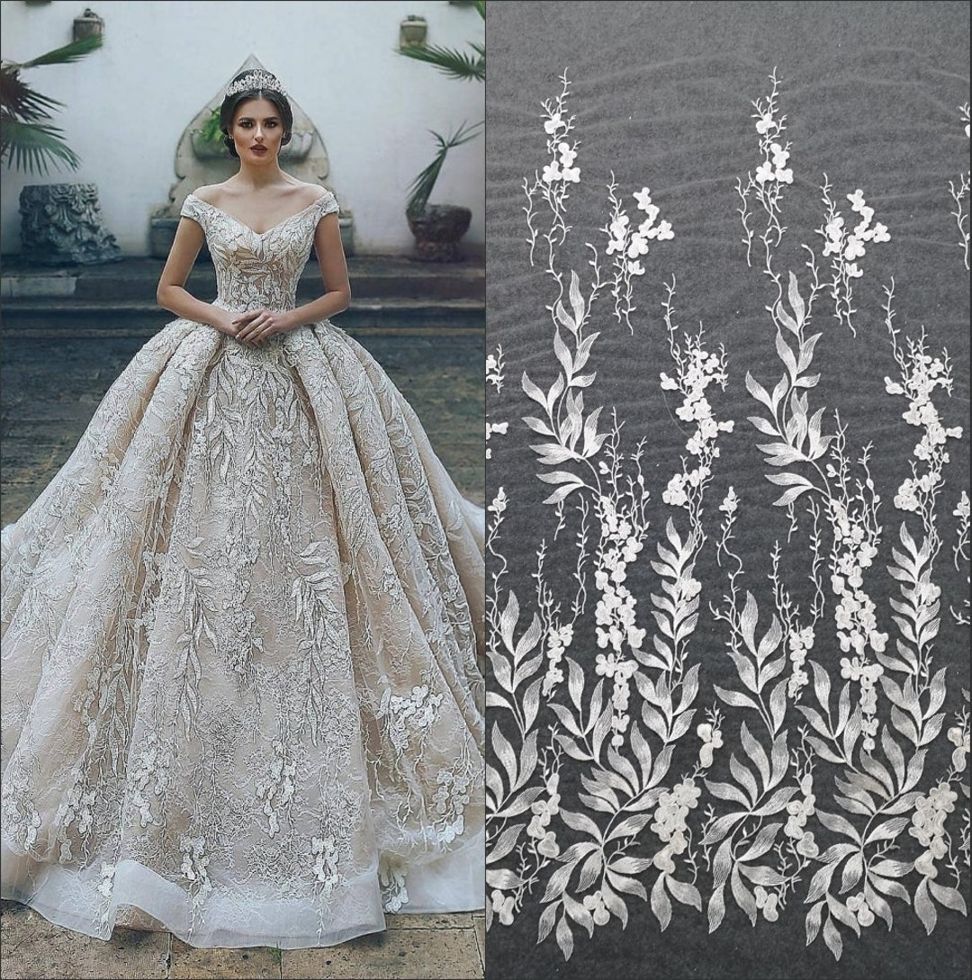 White Ivory Lace Fabric,leaf Leaves Embroidery Tulle Flower Lace by the ...