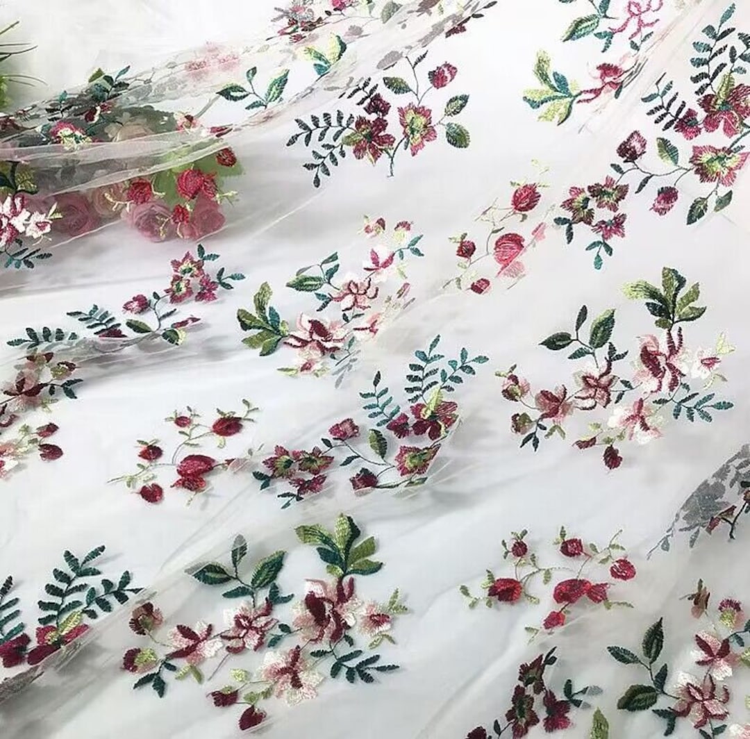 Tulle Embroidered Colorful Flower Floral Fabric ,wedding Dress Fabric ...