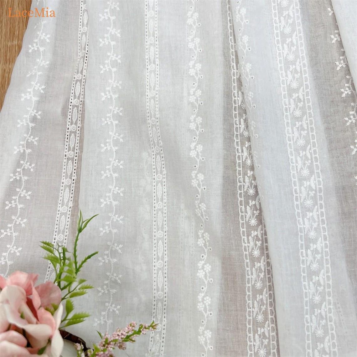 Cotton Fabric, off White Leaves Embroidery Fabric, for Dress, Curtain ...