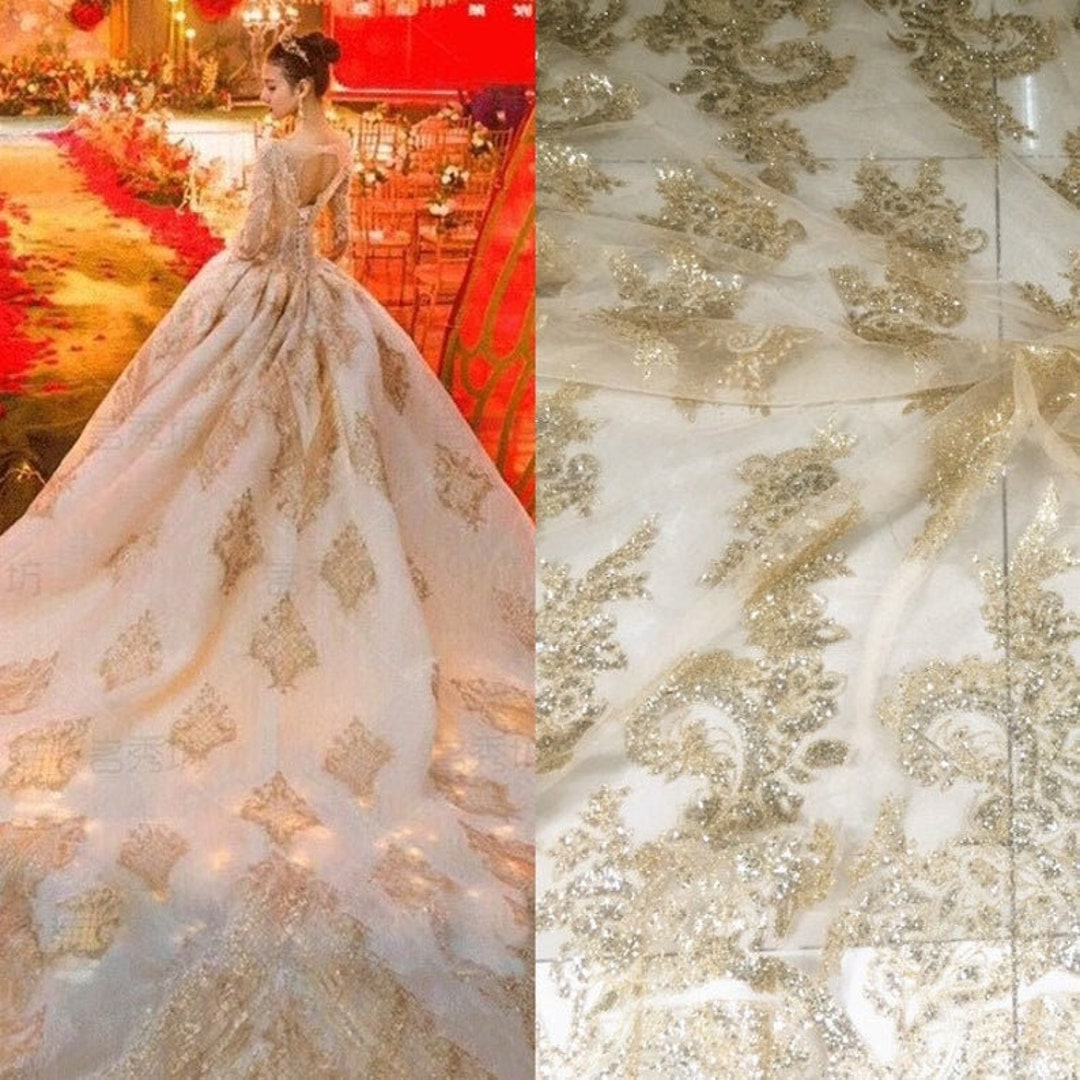 Champagne Gold High-end Transparent Pattern Bronzing Sequin Bridal Lace ...