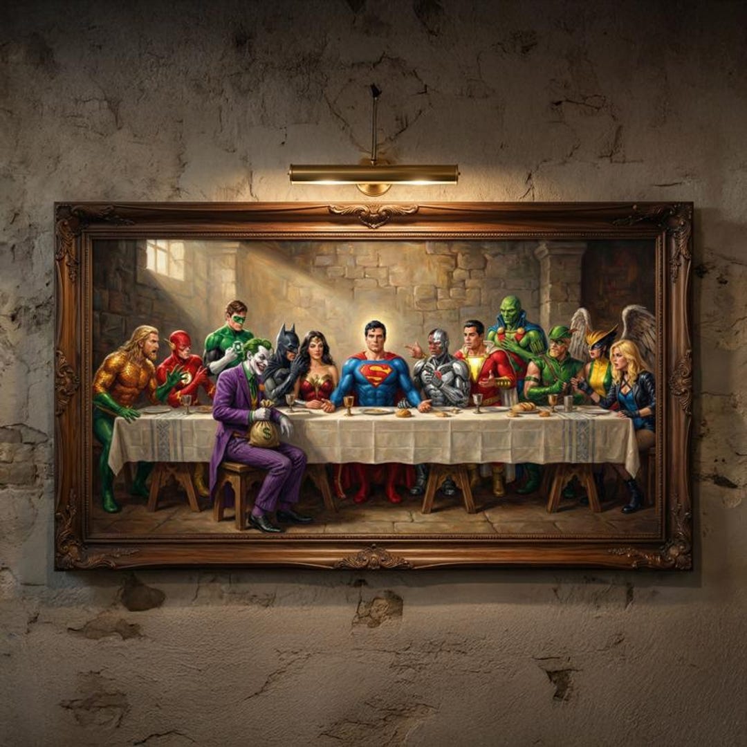 Superhero Last Supper Parody Print, Renaissance Comic Book Art (digital ...