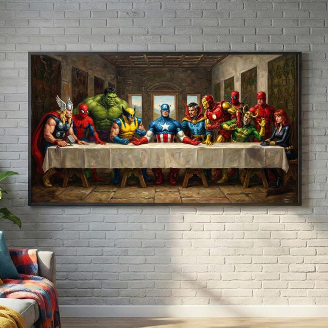 Superhero Last Supper Parody Print, Classic Comic Team Art (digital ...