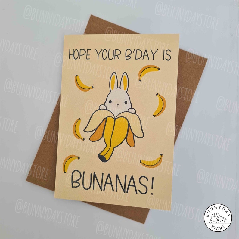 Bunny Rabbit Birthday Card Bunana Bananas / B'day Card / Cute Card ...