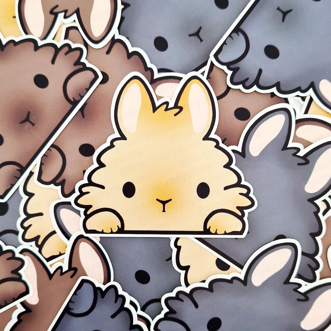 Bunny Stickers Peeker Fluffy Dwarf Water & Tear Resistant Vinyl Cute ...