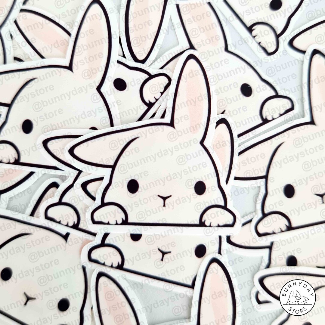 Bunny Stickers Peeker Helicopter WHITE Water & Tear Resistant Vinyl ...