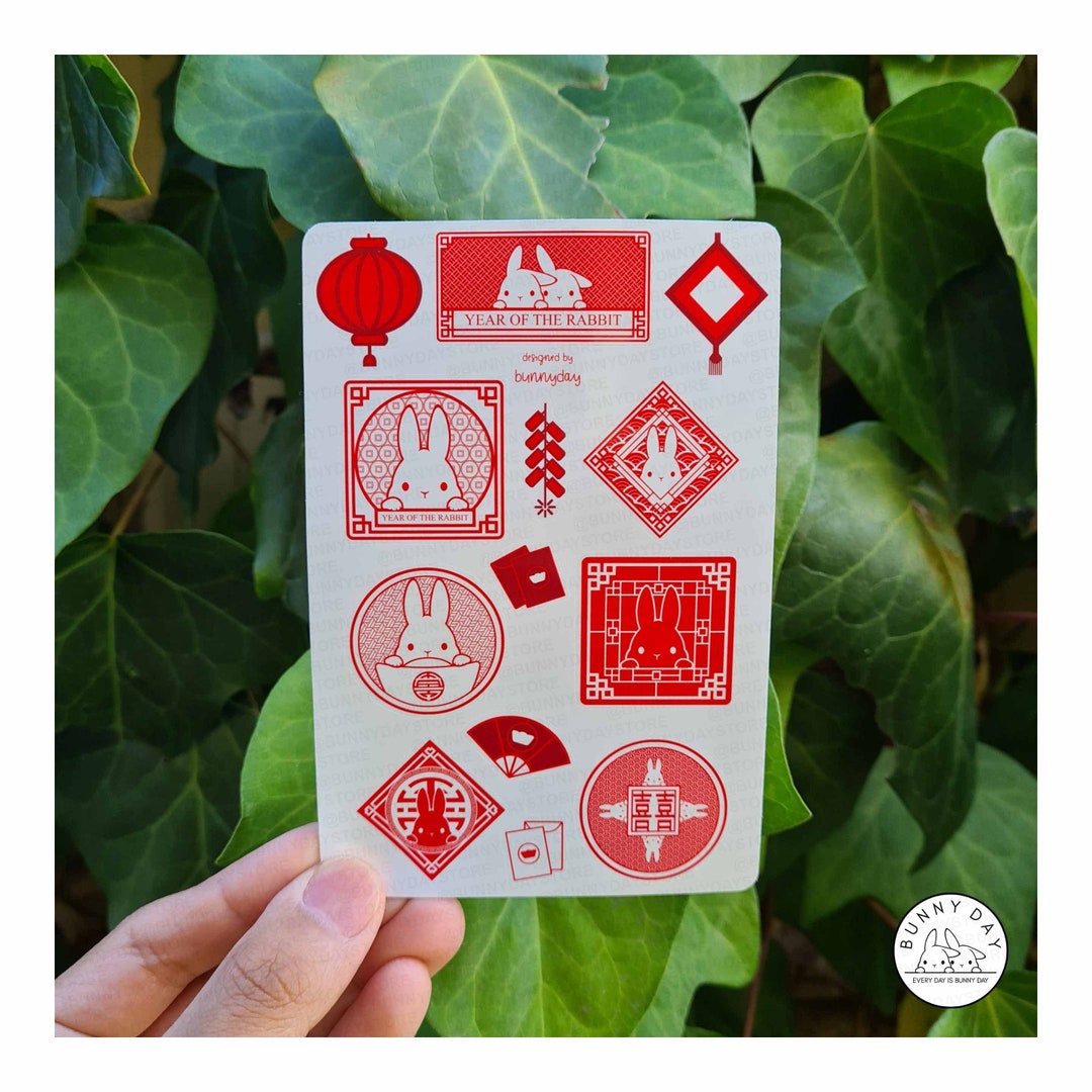 Lunar New Year, Red Sticker Sheet, Chinese New Year, Year of the Rabbit ...