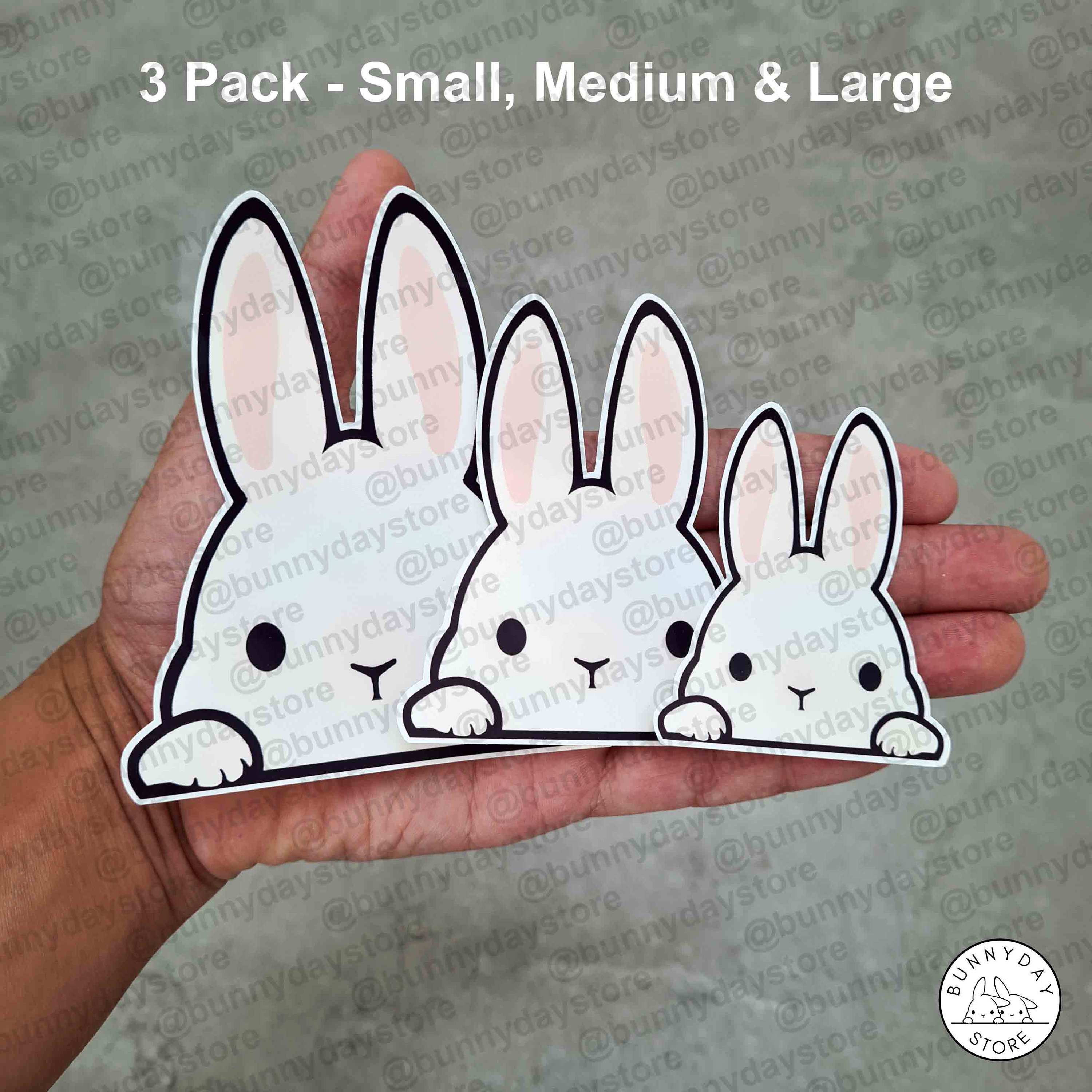 Bunny Stickers Peeker Long Eared WHITE Water & Tear Resistant Vinyl ...