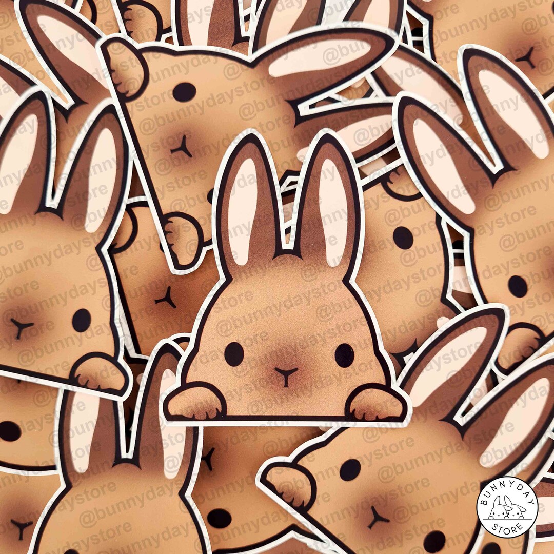 Bunny Stickers Peeker Long Eared BROWN Water & Tear Resistant Vinyl ...
