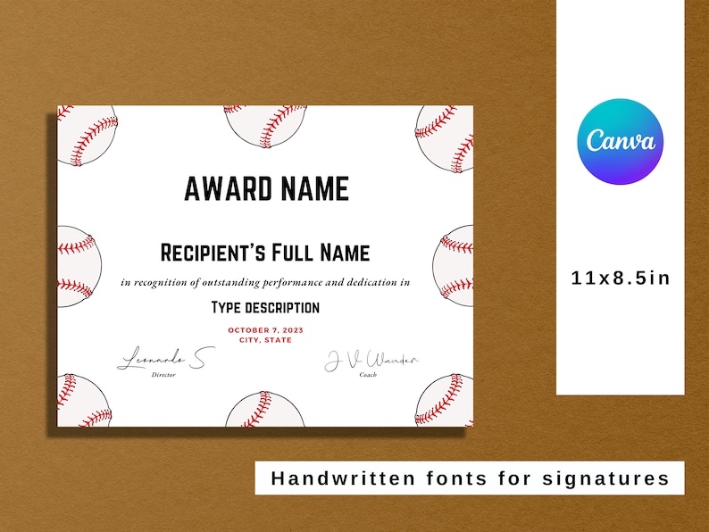Editable Baseball Award Certificate Template, Printable Sport Award ...