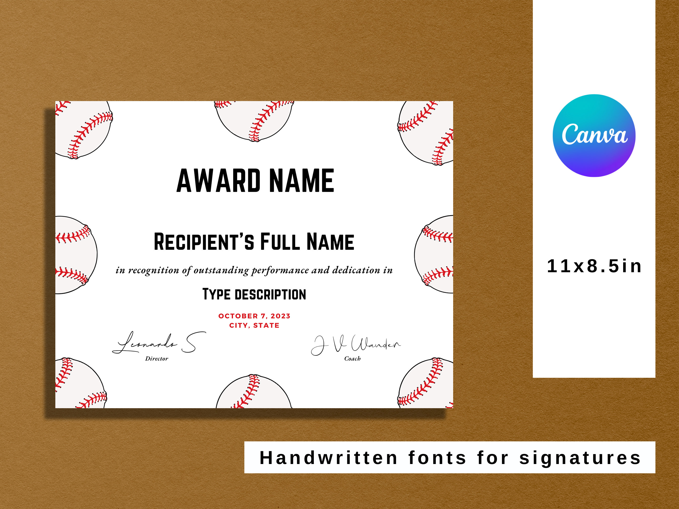 Editable Baseball Award Certificate Template, Printable Sport Award ...
