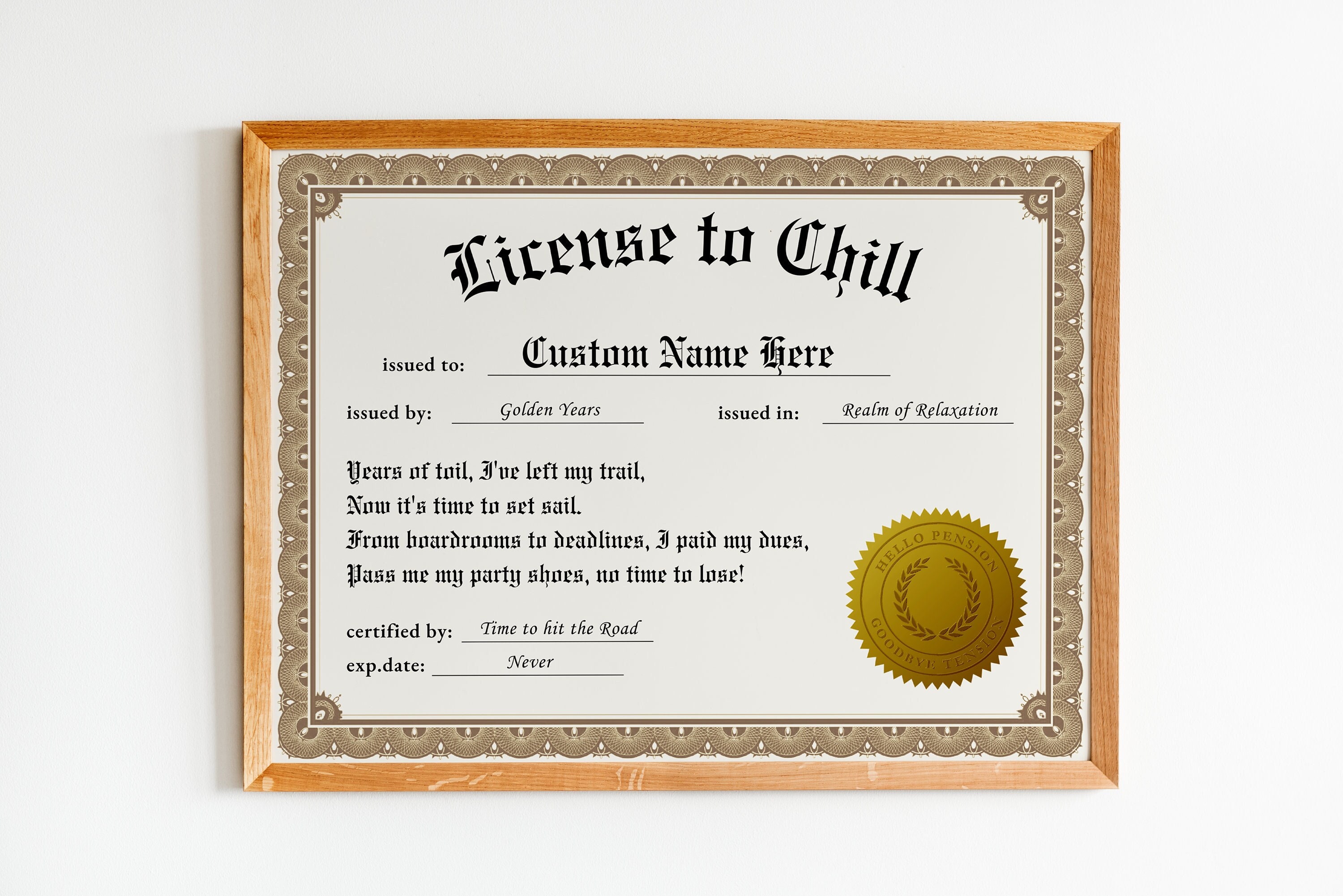 License to Chill Retirement Certificate Funny Retirement Gift - Etsy License to Chill Retirement Certificate Funny Retirement Gift - Etsy