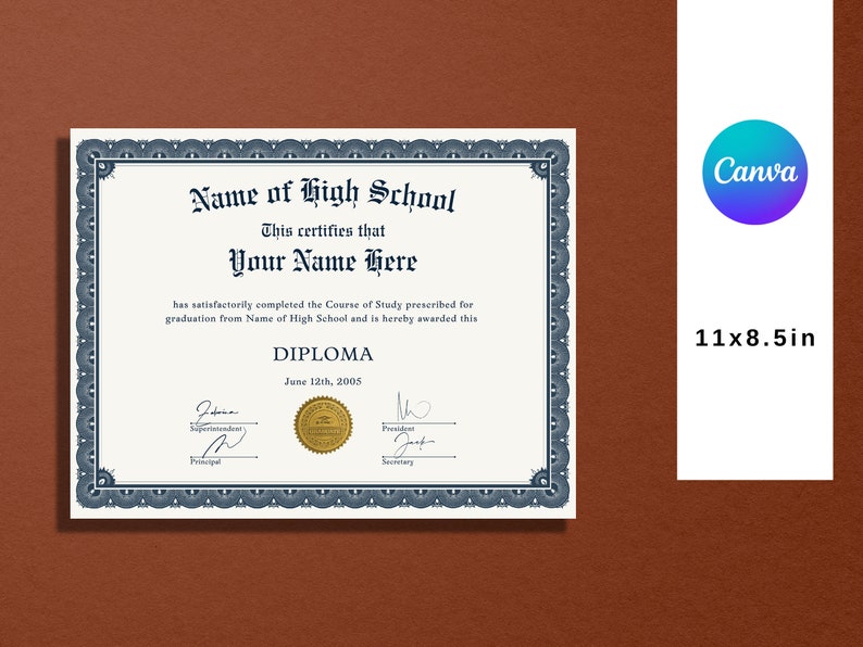 High School Diploma Template, Canva Customizable Homeschool Diploma ...