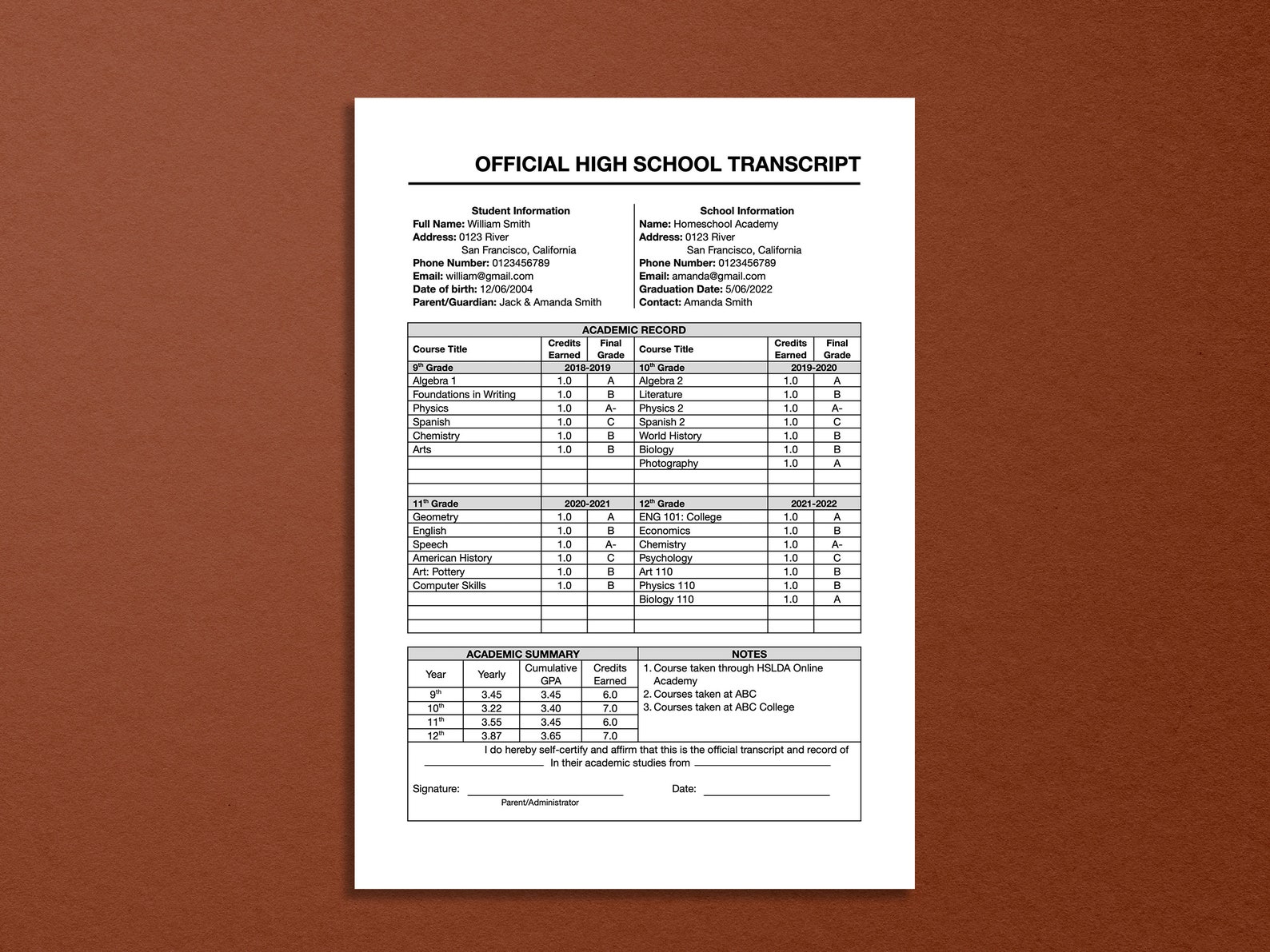 Fillable Printable High School Transcript Template, MS Word Simple ...