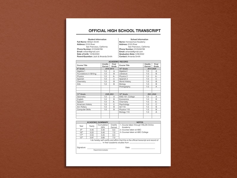 Fillable Printable High School Transcript Template, MS Word Simple ...