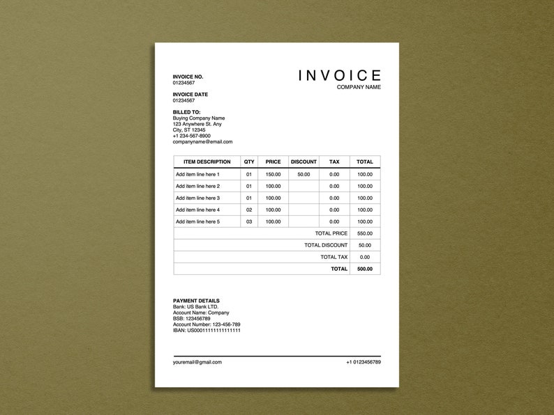 Simple Invoice Template, Professional Invoice , Microsoft Word and ...