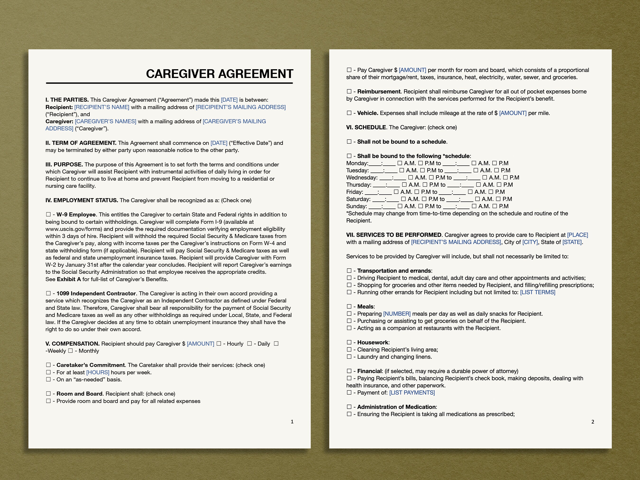 Caregiver Agreement Doc Simple Template, MS Word Editable Service ... Caregiver Agreement Doc Simple Template, MS Word Editable Service ...