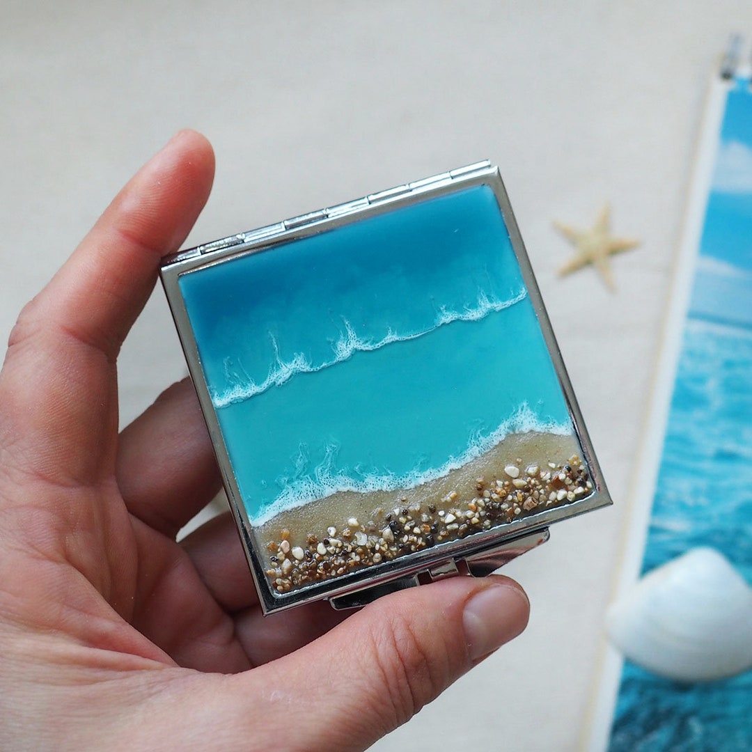 Ocean Compact Mirror Square Shape / Sea Waves Pocket Mirror / Coastal ...