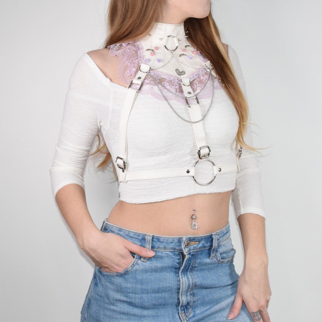 Champagne White Cosplay Gothic Witch Rave Chest and Body Harness ...
