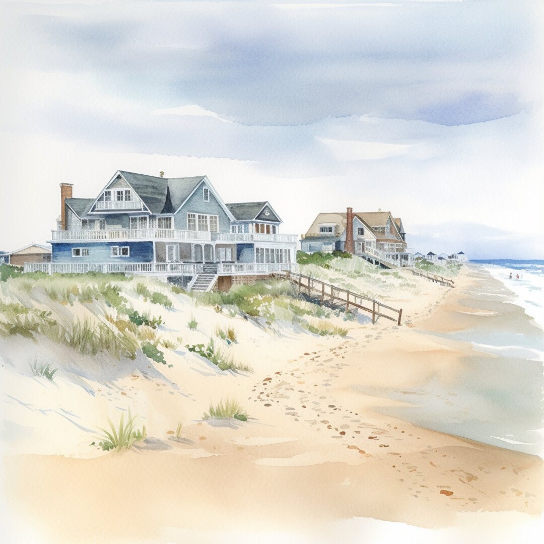 Watercolor Nantucket on the Beach - Etsy