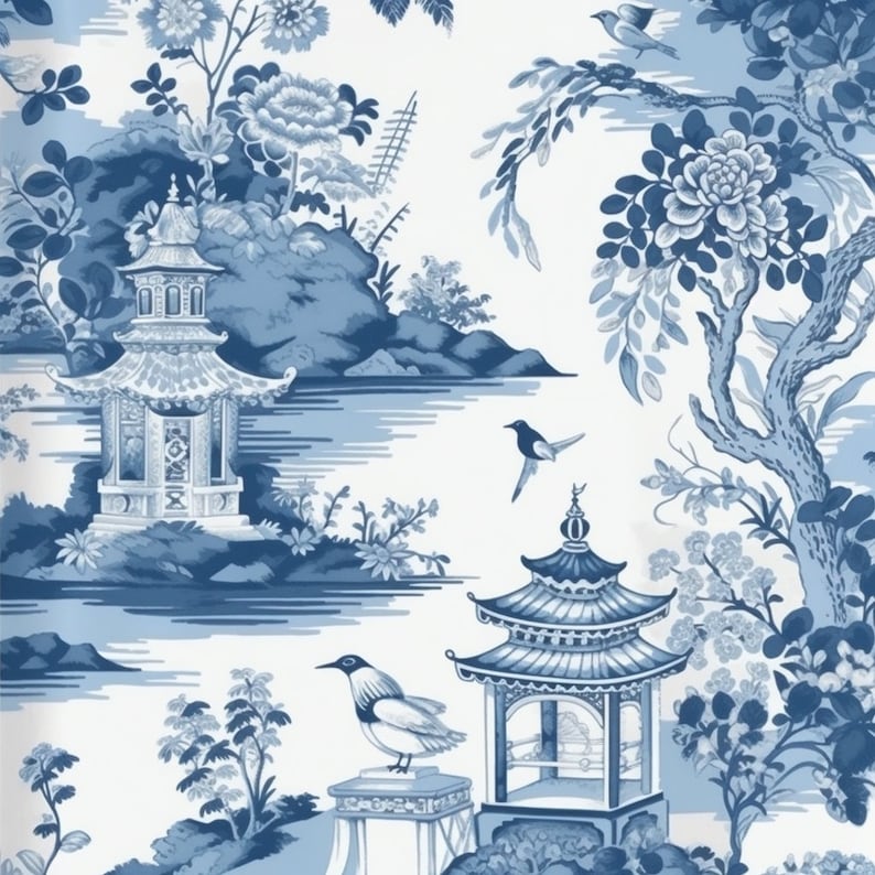 Blue Chinoiserie Digital Wallpaper - Etsy
