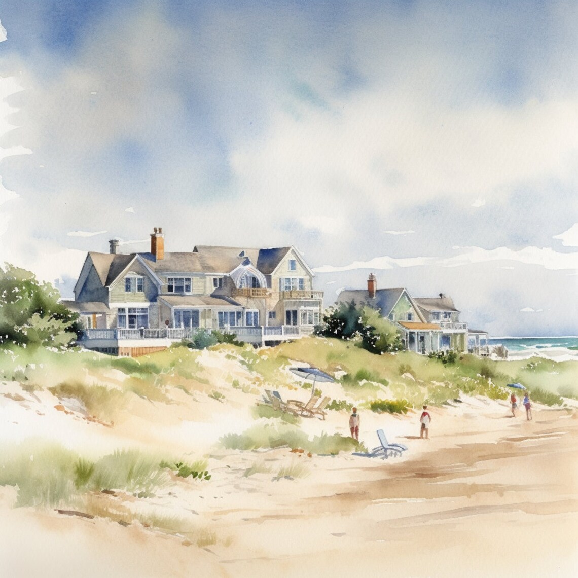 Watercolor Nantucket on the Beach - Etsy