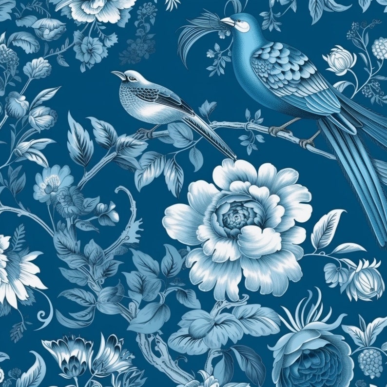 Blue Chinoiserie Digital Wallpaper - Etsy