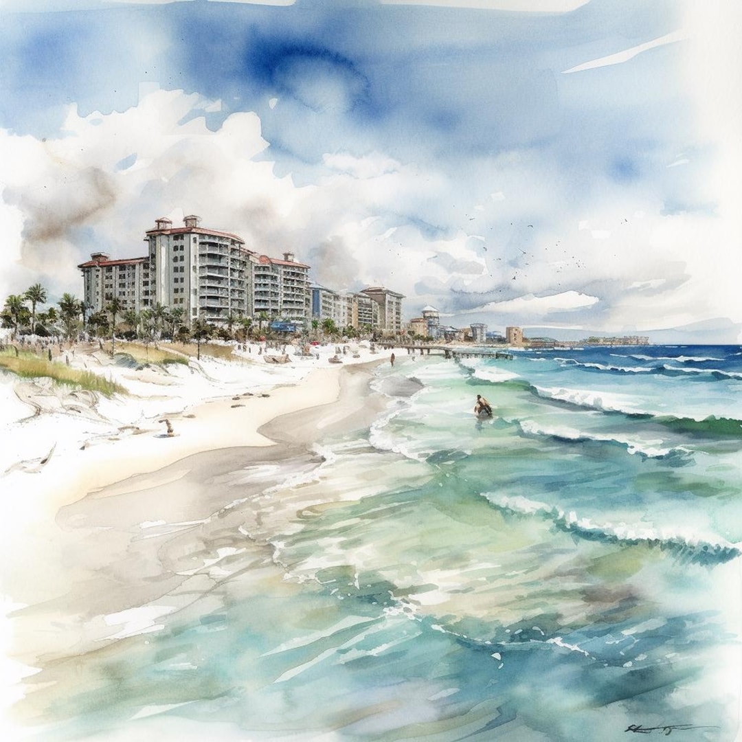 Destin Florida Watercolor Painting, Emerald Coast Art Print - Etsy
