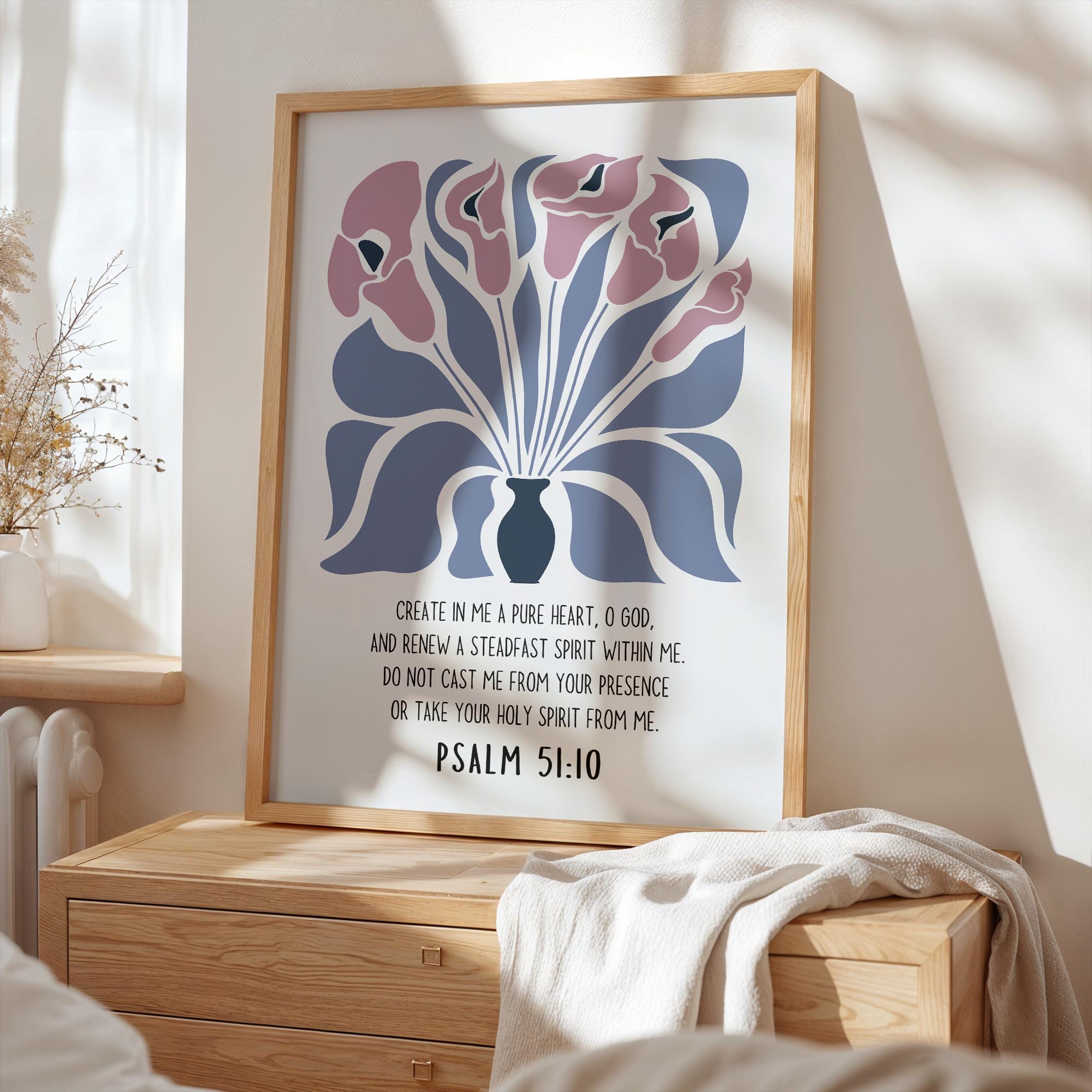 Psalm 51:10 Floral Bible Verse Art Print (digital Download) - Etsy