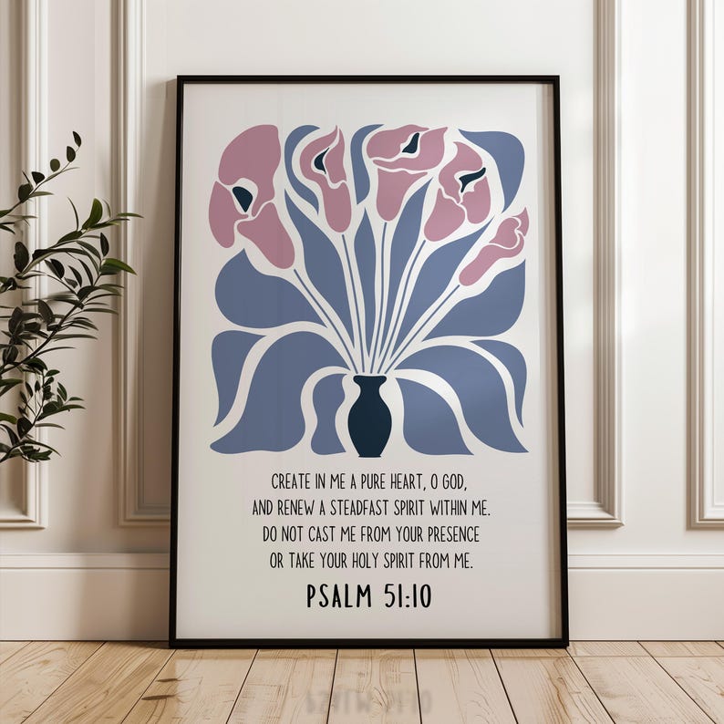 Psalm 51:10 Create in Me a Pure Heart Bible Verse Wall Art Print ...