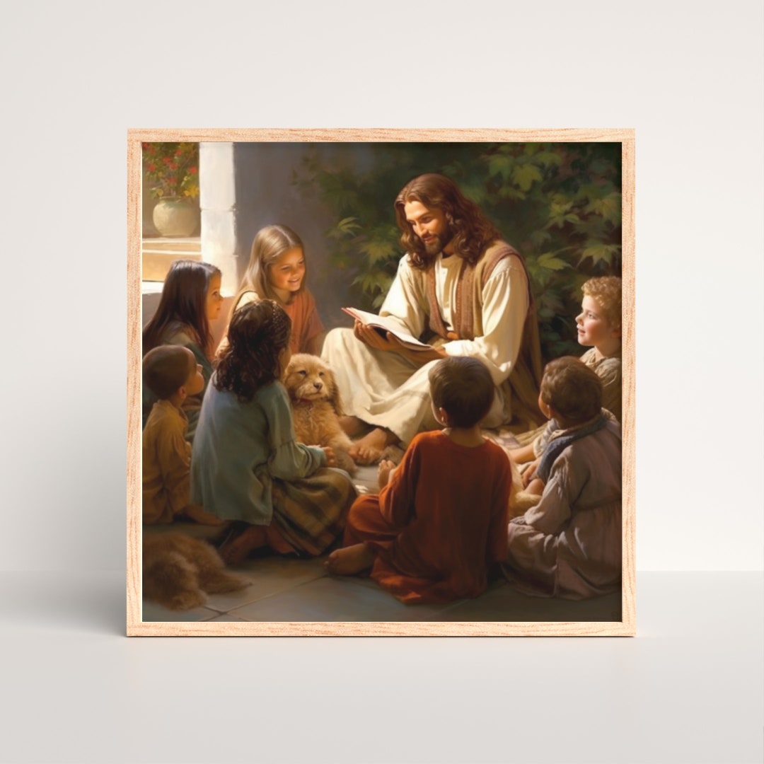 Jesus Teaching Children, Christian Poster, Picture Artwork, Jesus ...