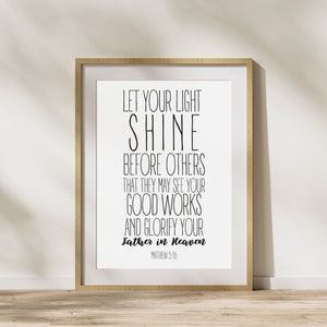 Matthew 5:16 Let Your Light Shine Before Others, Bible Verse Wall Art ...