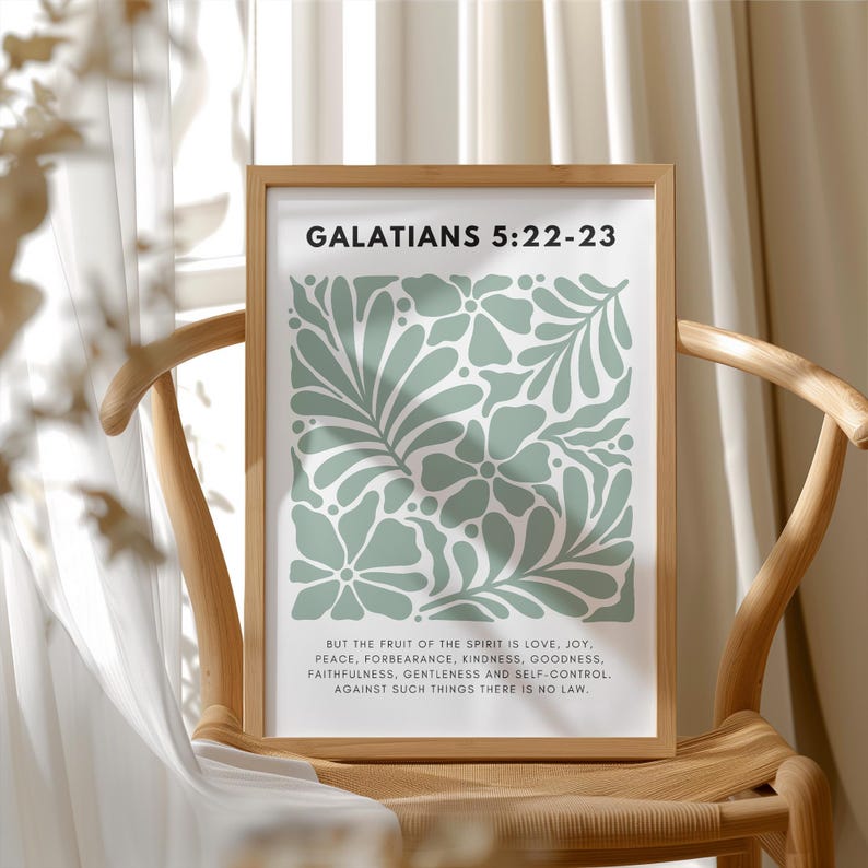 Galatians 5:22-23 Print, Christian Scripture Wall Art, Boho Floral ...
