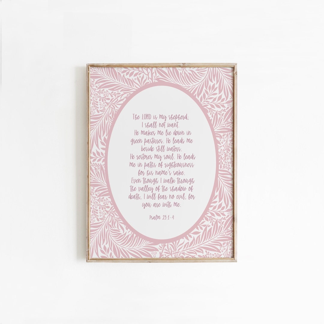 Psalm 23 Pink Bible Verse Print Modern Christian Girls Room Coquette ...