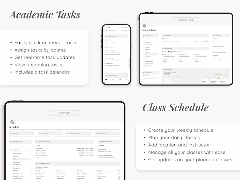 Planificador estudiantil Ultimate Notion 2024 / Panel de control universitario para personas con ...