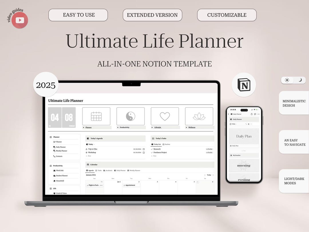 2025 Notion Life Planner Template, All in One Notion Dashboard, That ...