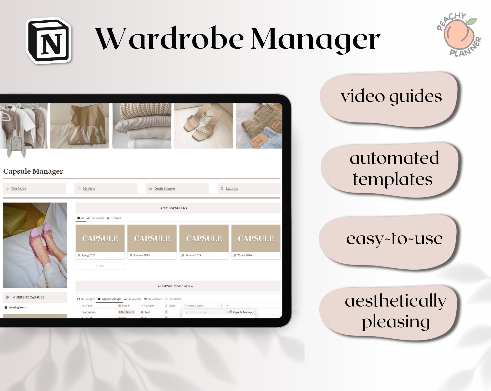 Wardrobe & Clothes Manager Notion Template, Outfit Planner, Aesthetic ...