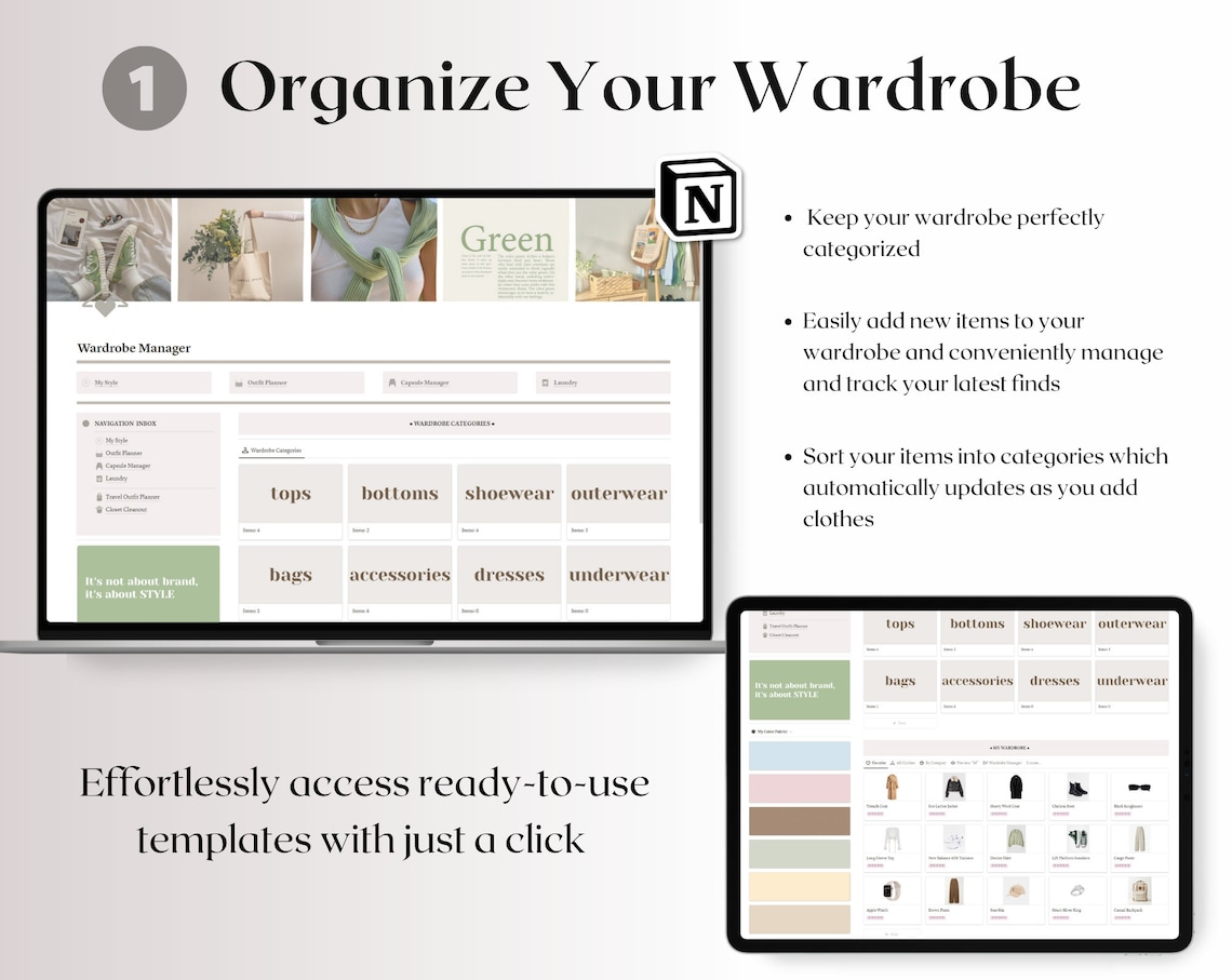 Wardrobe & Clothes Manager Notion Template Notion Outfit - Etsy