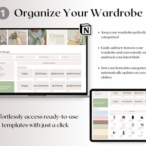 Wardrobe & Clothes Manager Notion Template, Outfit Planner, Aesthetic ...