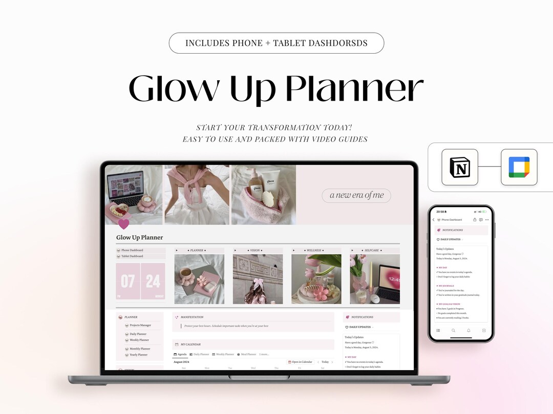 Ultimate Glow up Notion Template, Self-care, Wellness & Fitness Planner ...